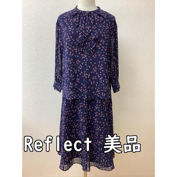 ネイビー×赤小花 ブラウスセットアップ トップスは未使用 サイズ上下とも9