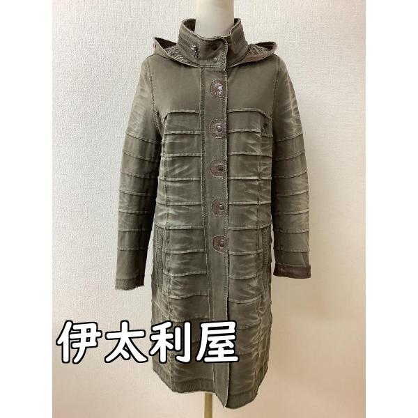 スエット生地コート 色落ち加工 茶カーキ カラフルボタン ストレッチ性あり サイズ11