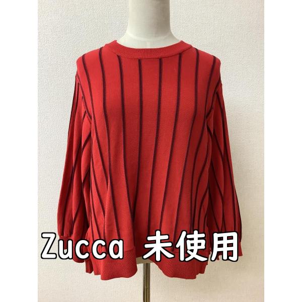 タグ付き未使用 朱色×茶ストライプニット サイズM