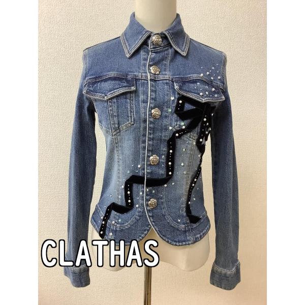 色落ちブルー Gジャン ビジューやリボン付き サイズ38