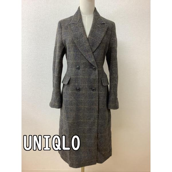 カーキグレー チェックのコート サイズS