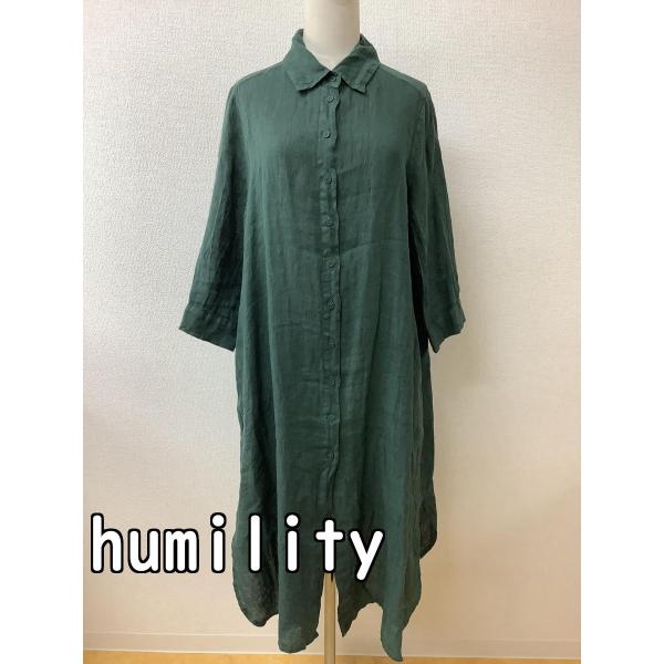 リネン100%ワンピース グリーン サイズ40