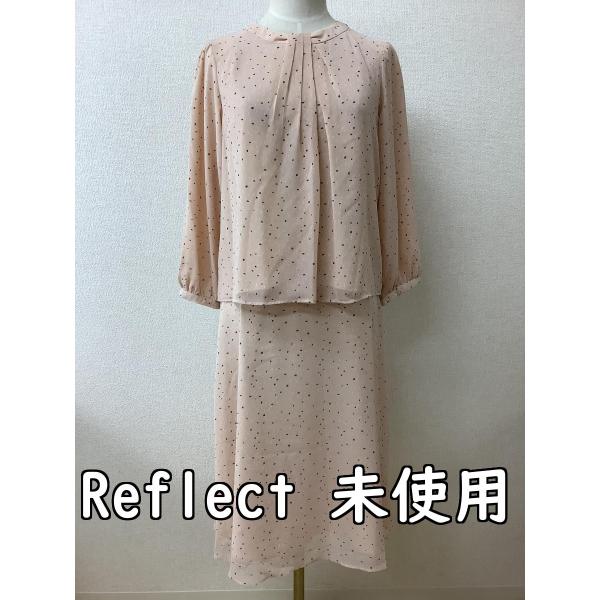 定価36850円 タグ付き未使用 薄オレンジ色にドット風柄 ブラウスとスカートセット サイズトップスM スカートL