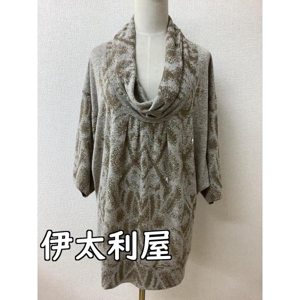 茶ベージュ地模様のトップス ビジュー付き サイズ11