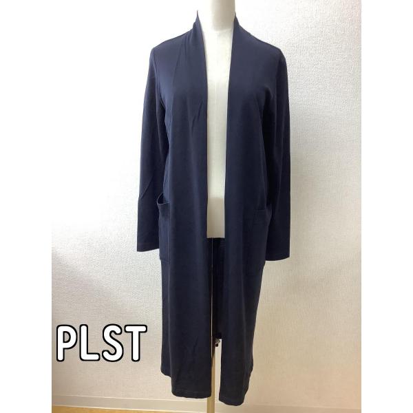 プラステ (PLST) カットソー生地ロングカーディガン ノーボタン 紺黒 サイズM
