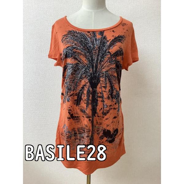 テンセルと麻のカットソー オレンジに箔プリント サイズ40