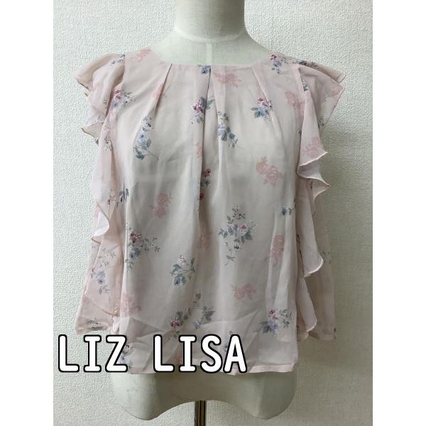 シフォンノースリーブトップス 薄ピンクに花柄 サイズ0