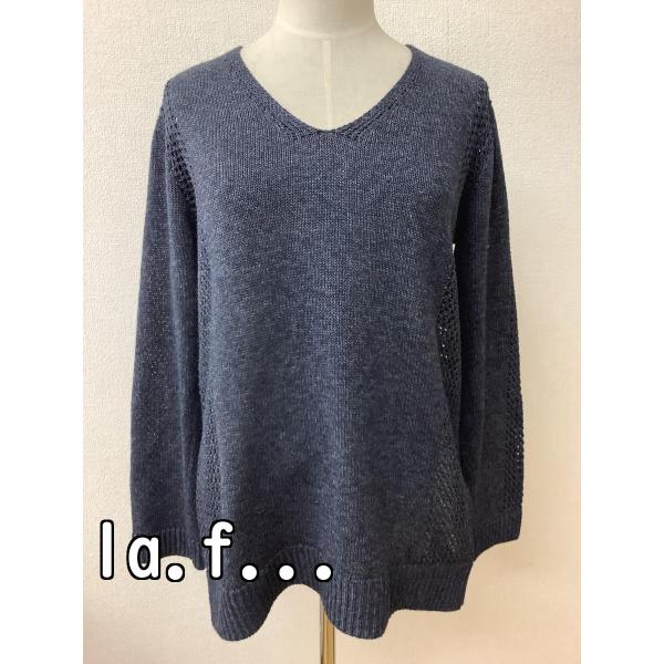 ネイビー×グレーミックス コットンニット 透かし模様 サイズ2S(9号)
