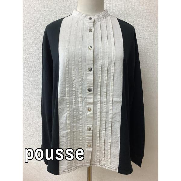 前開きトップス カットソー生地と綿麻生地組み合わせ 黒とベージュ