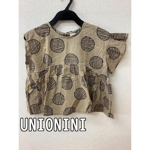 キッズ、アシンメトリーブラウス モカ×黒柄 サイズ2