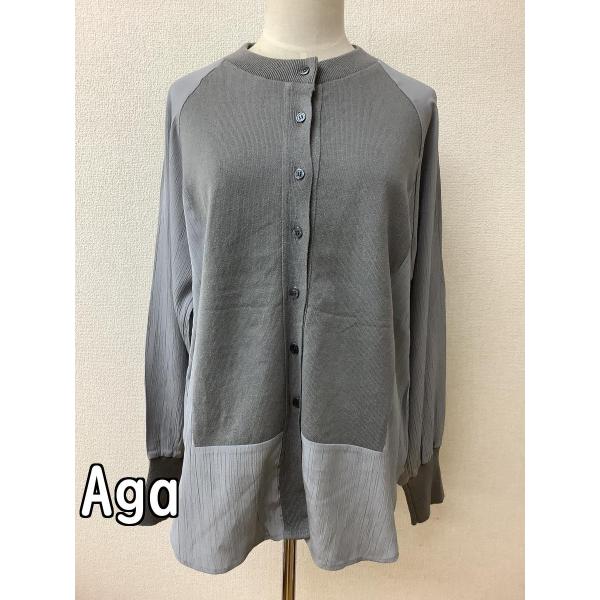 Aga アーガ 異素材組み合わせシャツ グレー サイズ9号