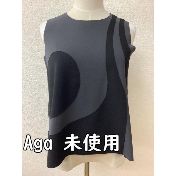 Aga アーガ タグ付き未使用 ストレッチカットソー グレー×黒 サイズ9号