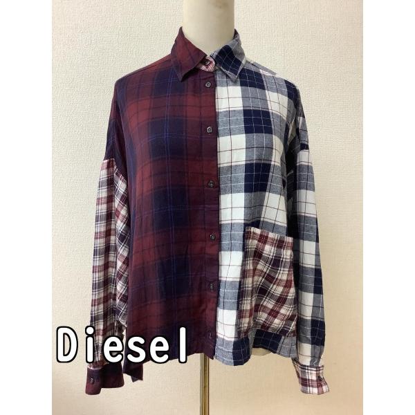 生地切り替えシャツ えんじ系チェックとネイビー系チェック サイズXS