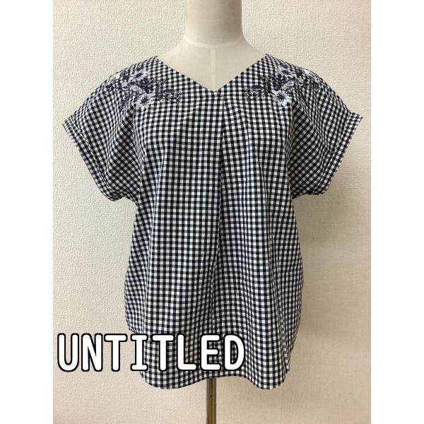 白黒ギンガムトップス 首元刺繍 サイズ2