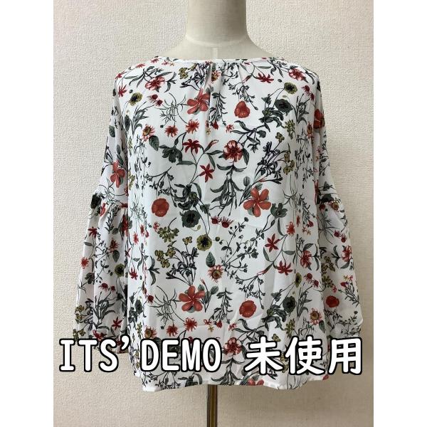 タグ付き未使用 白×暖色系ボタニカル柄 ブラウス サイズF