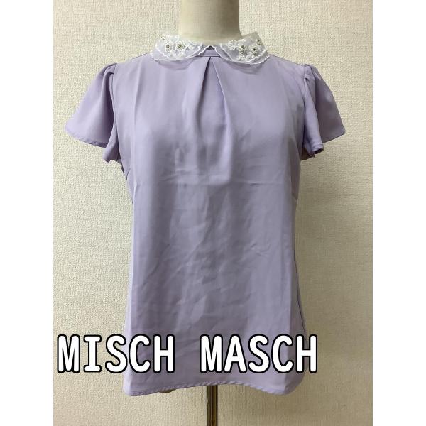 ラベンダー色ブラウス シースルーえり サイズM