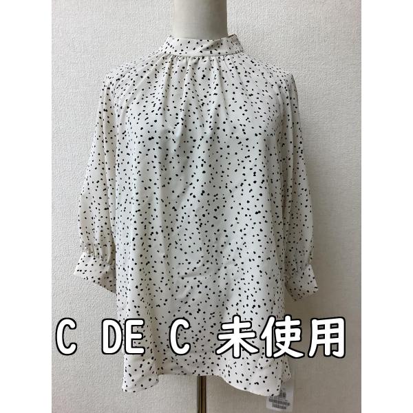 定価14960円 タグ付き未使用 ライトベージュ系×黒ドット ブラウス サイズ40／L