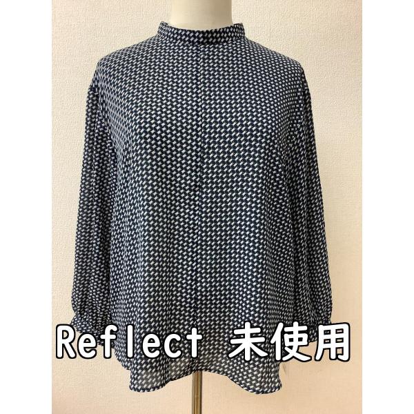 タグ付き未使用 シフォンブラウス 紺×緑とグレーの柄 サイズ11／L