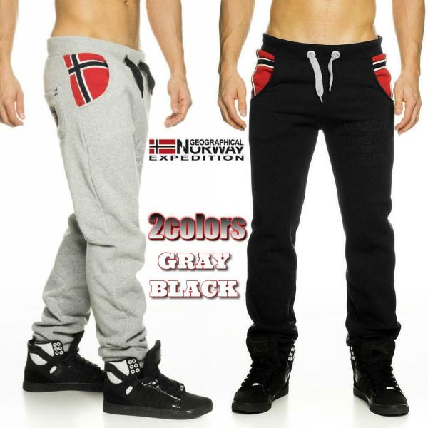 【GEOGRAPHICAL NORWAY】裏起毛スウェットパンツです。ポケットにノルウェー国旗デザイン。なりげ無く腿に生地と同色の刺繍デザインがお洒落。しっかりした生地を使用しております。スポーティーなデザインそして細身シルエット。ご近所ス...