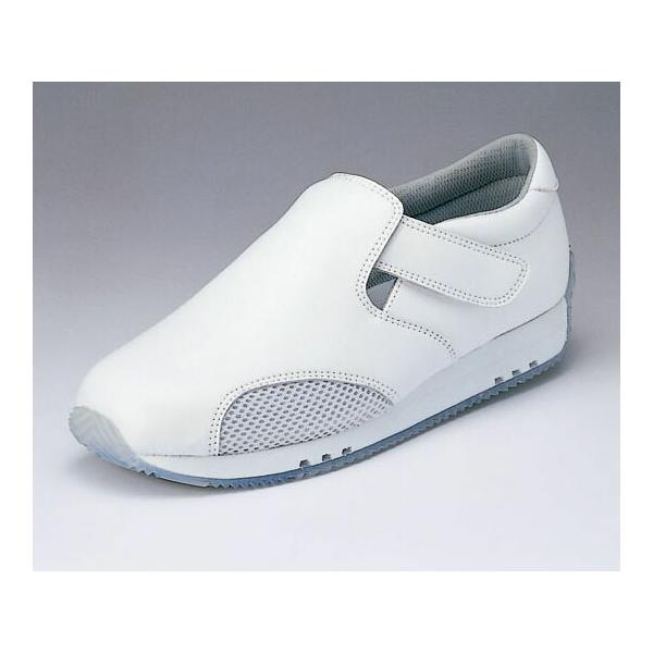 汎用器具・消耗品 保護・手袋・ウエア２ 白衣、ウェアー●アッパーの側面両サイドにメッシュ素材をバランス良くデザインに取り入れたことにより、空気の流通ができ、靴内でのいやな熱や湿度を緩和しております。●さらに、靴内で特に圧力がかかりやすく不快...