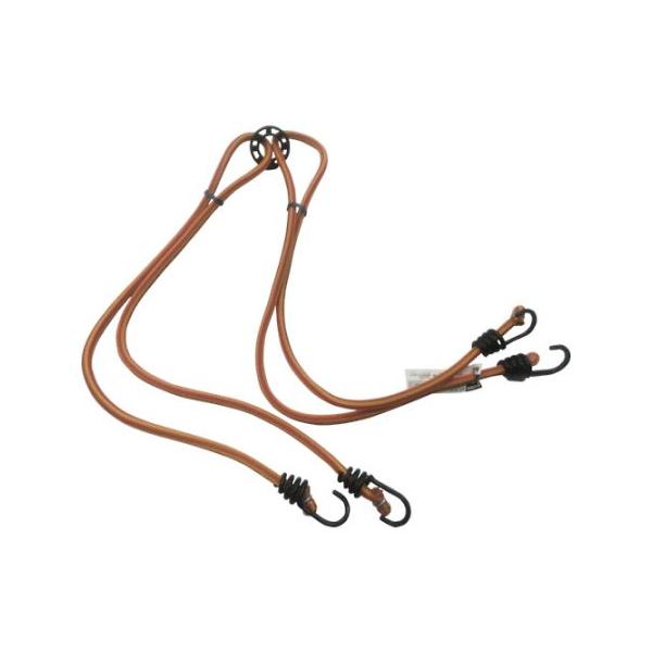 実験室設備 工具類 工具、道具●伸縮性があり、周囲を糸で特殊織しています。●2本の8mmゴムの先端にフックを取り付け中央でリングを止めています。●自転車やバイクの荷物固定などに。●荷物の固定等。■仕様●色：イエロー/オレンジ●長さ（m）：0...