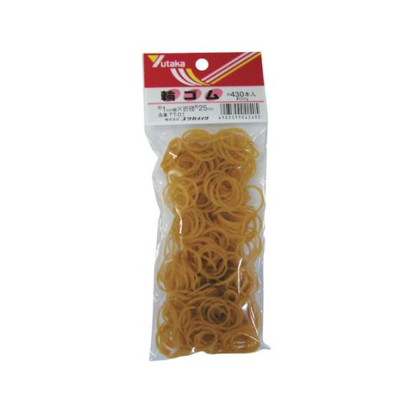 実験室設備 工具類 工具、道具●伸びがよく扱い易いです。●結束の定番品です。●小物の束ね、結束に。■仕様●色：アメ色●切幅（mm）：1●折径（mm）：25●包装形態：袋入り●袋入数（本）：430●材質／仕上：天然ゴム●原産国：日本●コード番...