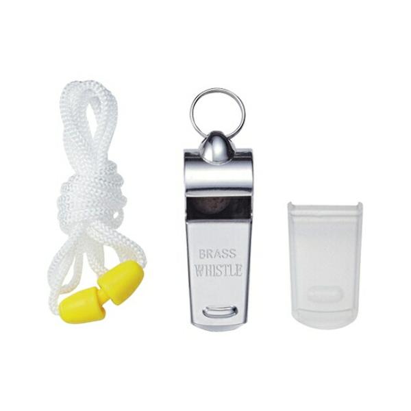 看護、介護用品 救急 防災・防犯用品■仕様●サイズ：笛=幅19×奥約58×高21mm●材質：本体=真鍮，キャップ=エラストマー●着脱ストラップ，キャップ付