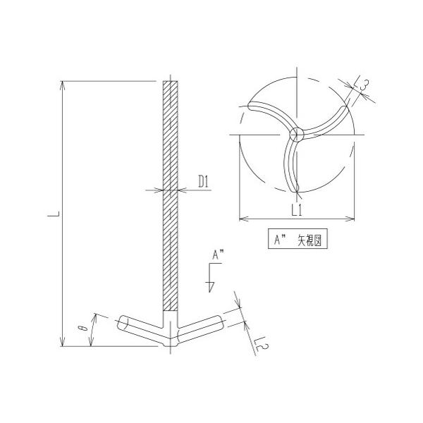 汎用科学機器 撹拌機　１ 撹拌機・多連式撹拌機●D1(φ)：8●L：500●L1：70●L2：8●L3：5●θ(°)：15