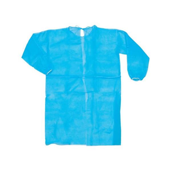 看護、介護用品 病院関連商品 手袋・ウェア　マスク、防護メガネ●両袖にはゴムが入った割烹着タイプのエプロンです。●通気性に優れ、不快な蒸れを解消します。●清掃作業、介護作業、病院関係、工場・施設見学。●色：ブルー●着丈（cm）：114●幅（...