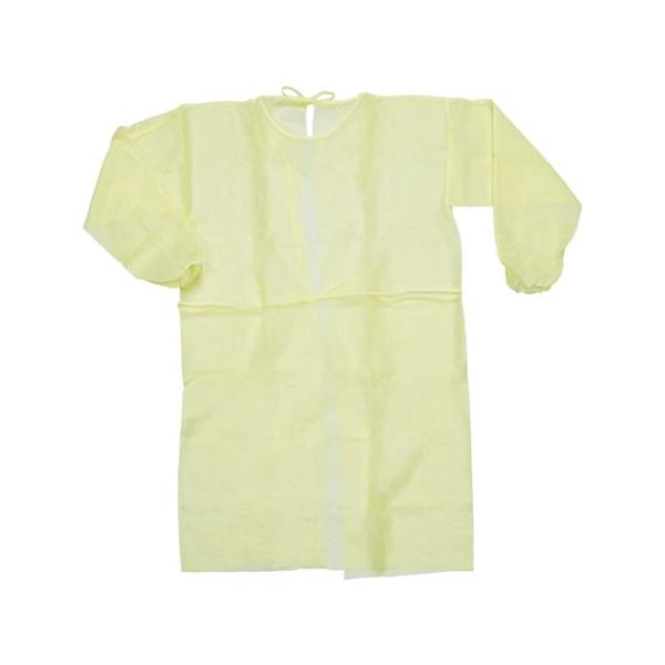 看護、介護用品 病院関連商品 手袋・ウェア　マスク、防護メガネ●両袖にはゴムが入った割烹着タイプのエプロンです。●通気性に優れ、不快な蒸れを解消します。●清掃作業、介護作業、病院関係、工場・施設見学。●色：イエロー●着丈（cm）：114●幅...