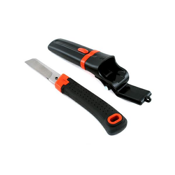 汎用器具・消耗品 安全保護用品　１ 安全、保護機器●滑りにくく使い易いゴムグリップの電工ナイフです。●ケーブル(電線)の皮むき作業。●刃の折りたたみ不要で、切れ味の良い特殊ハガネを使用しています。●ケースと一体にベルト掛けができ、ナイフの出...
