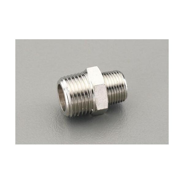 実験室設備 工具類 工具、道具●ニッケルメッキ仕上げ。●材質：真鍮（ニッケルメッキ）●最高使用圧力：0.8MPa●ねじ径：R（PT）1/8"×R（PT）3/8"●ねじ有効長：7.6×11.6mm●六角対辺：17mm●全長：24.2mm●重量...