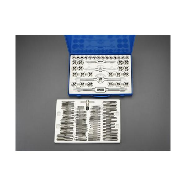 実験室設備 工具類 工具、道具●M2〜M18サイズを2本ずつ揃えたお得なセットです（スチールケース付）。●材質：アロイスチール●先・仕上げタップ35本、ダイス35個●サイズ：（メトリック並目・細目）　M2×0.4・M3×0.5・M4×0.7...