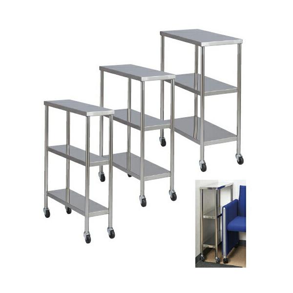 ●デッドスペースになっている隙間を有効活用できるスリムタイプ。●材質：ステンレス（SUS304）●キャスター：φ50●棚間隔：285●耐荷重：20（1段）