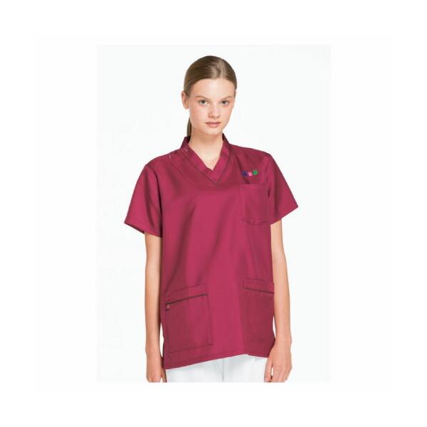 医療機器専門商社ショップデクリニック男女兼用上衣   MFT-5802 バーガンディ サイズ：S材質：ポリエステル100%（制電糸入）、制菌加工、制電、吸水、防汚効果ミッフィーの絵本に使用されているうさぎモチーフを胸元に刺繍。世界中で愛され...