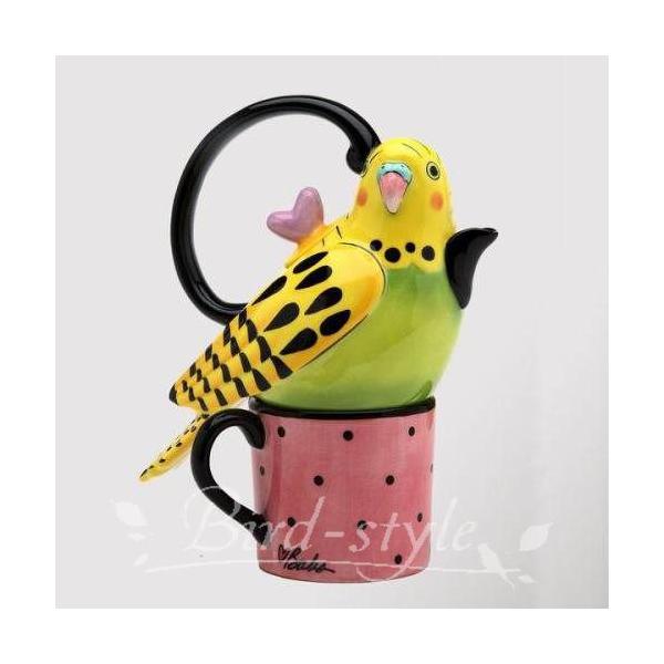 セキセイインコの一人用ティーポットとマグカップのセットです。インコ好きの方へのプレゼントに！【鳥モチーフ・雑貨・グッズ・かわいい・キッチン・ギフト・プレゼント】