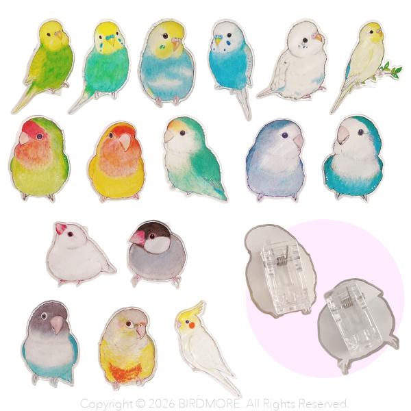 【発売日：2026年05月17日】かわいい小鳥たちのアクリルクリップです。しっかり挟めて実用性もばっちり◎書類やメモはもちろん、鳥さんごはんや飼い主のおやつの封をするのもおすすめです。小鳥好きさんへのプチギフトにも♪メーカー：aoamoサイ...