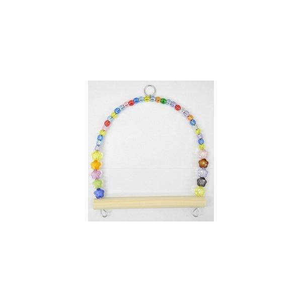 ALOHA HEAVEN のおもちゃに使用されている金属パーツ（リング、チェーン、ベル等）は、全てステンレス製となっております。キラキラカラフルビーズが花輪のようなブランコです。セキセイインコからオカメインコまでお使いいただけます。同シリー...