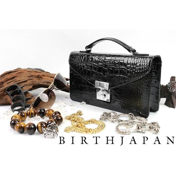 送料無料 ポイント10倍 本革 牛革 セカンドバッグ 074 ブラック クロコ柄 皮革 ヤクザ 昭和　平成　ヤンキー オラオラ 悪羅悪羅 オラオラ系 派手 鞄 茶 紳士 メンズ ファッション 暴走族 やくざ 紳士 チョイ悪 チョイワル ちょ...
