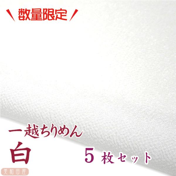 数量限定　一越ちりめん　白色５枚セット　【20cm×30cm】一越ちりめんの中でも一番の人気色　白を５枚セットにしてお買い得にいたしました！沢山あってもすぐなくなってしまう白各色の縁取りに使ったり白一色でも清楚なつまみ細工ができます上級者に...