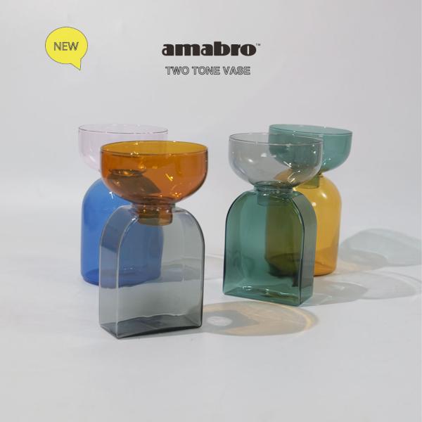 薄いクリアガラスのかわいいamabro(アマブロ）のフラワーベース♪土台は円形（サークル）と角形（スクウェア）タイプがございます。受け皿は取り外しが可能で水耕栽培用のポットまた一輪挿しやディフューザーボトルとしてもご使用いただけます。---...