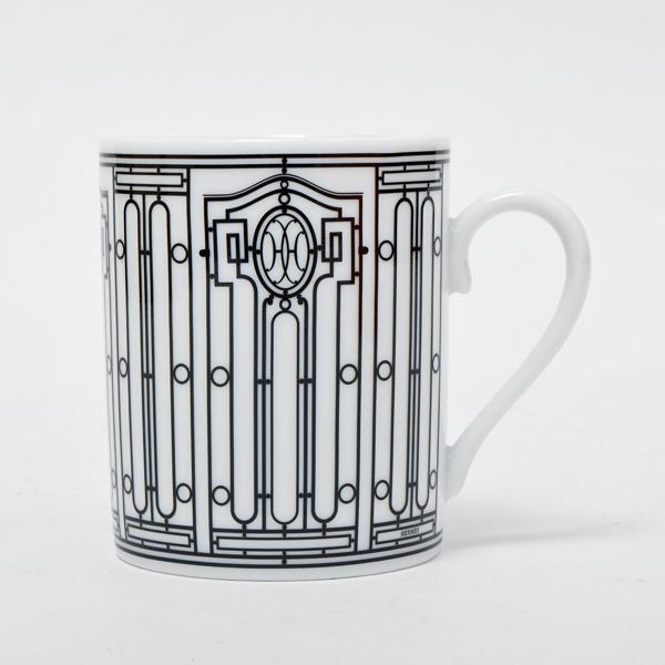 訳有 エルメス HERMES アッシュデコ H DECO マグカップ シングル 300ml 陶器 装飾 ホワイト×ブラック 037031