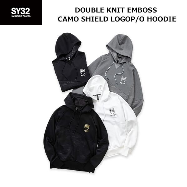 ダンボールニットプルオーバーフーディー。ソフトなタッチとストレッチ性を特徴としながら防風性も完備した生地を使用。カモ柄のエンボス加工を施した切替デザインを採用しております。SY32 by SWEET YEARS(エスワイ サーティトゥ バイ...