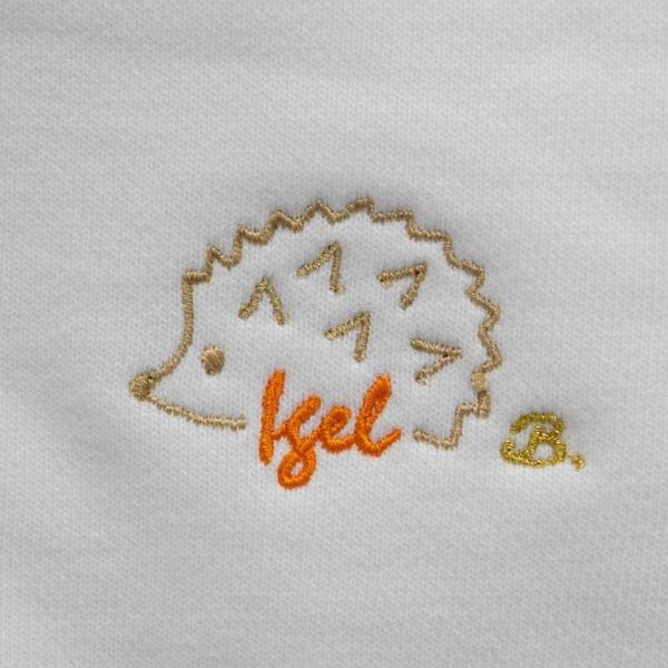 ハリネズミの「シルエットライン」と「Igel（ハリネズミ）」の文字のシンプルな刺繍入りオリジナルスウェットになります。左胸にワンポイントで可愛いです♪「ハリネズミ」はヨーロッパでは「幸運のシンボル」と言われているそうです。オリジナルデザイン...
