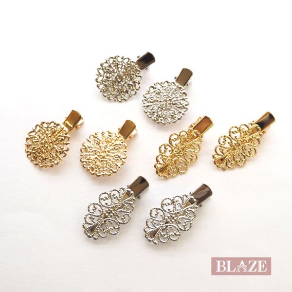 ▼商品詳細▼【デザイン】画像参照【サイズ】画像参照【入数】2個入り 【材質】銅【原産国】中国【スタッフのコメント】透かし台座付きのゴールドとシルバーの小さめクリップ好きなパーツを貼り付けてオリジナルのヘアアクセサリー作りにぴったり♪▼肌に異...