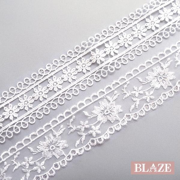 ▼商品詳細▼【デザイン】Aデザイン・Bデザイン【サイズ】約4cm幅　長さ：50cm【入数】約50cm【材質】ポリエステル・PET【原産国】中国【スタッフのコメント】縁取りまで繊細なケミカルレースとチュールレースどんなカラーにも合わせやすいナ...