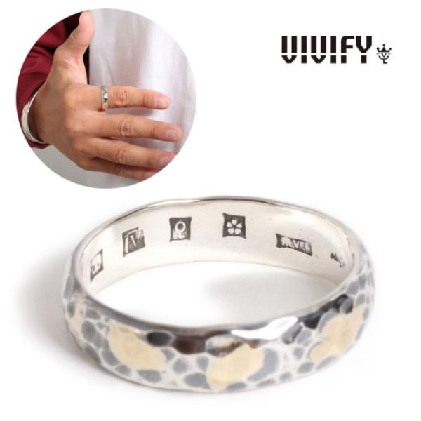 ＊こちらのアイテムは受注生産となります。＊付属でVIVIFYオリジナルの黒い巾着袋orBOXが付属します。素材:ag925silver,金鑞厚さ:約1.8mm幅:約 5mm中央部に向けなだらかな半円形になっている甲丸地金のハンマードゴールド...