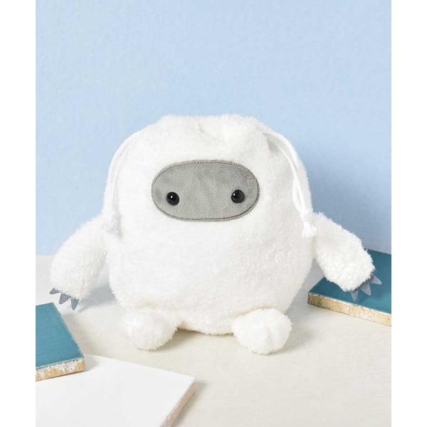 UMA(未確認生物)、イエティのダイカットの巾着ポーチ。大きな体につぶらな瞳、手足がちょこんと付いたの愛らしい姿。中に物を入れると座らせることができるまるでぬいぐるみのようなまんまるシルエットに◎マチがしっかりあるので荷物を整理するポーチと...