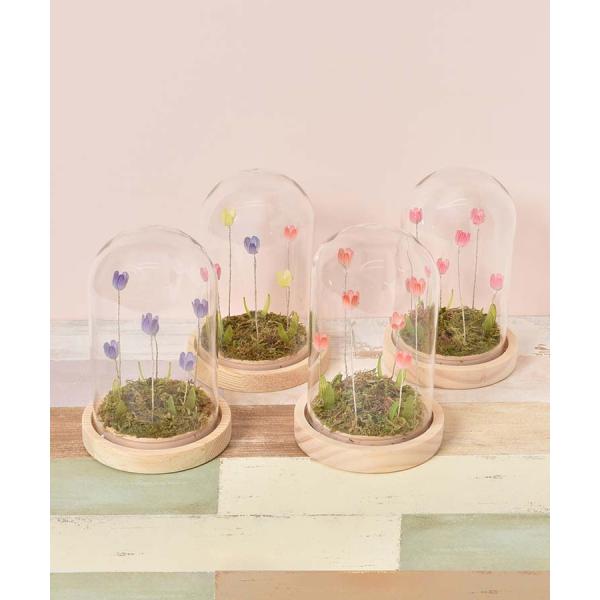 繊細なデザインと上品な雰囲気が魅力のかわいらしいガラスドーム型ライト。LEDの優しく温かな光がお部屋のアクセントに。ガラスボールの中にはドライモスとチューリップのライトが入っていて暗い場所で光る姿は幻想的です。場所を取らず操作も簡単、連続使...