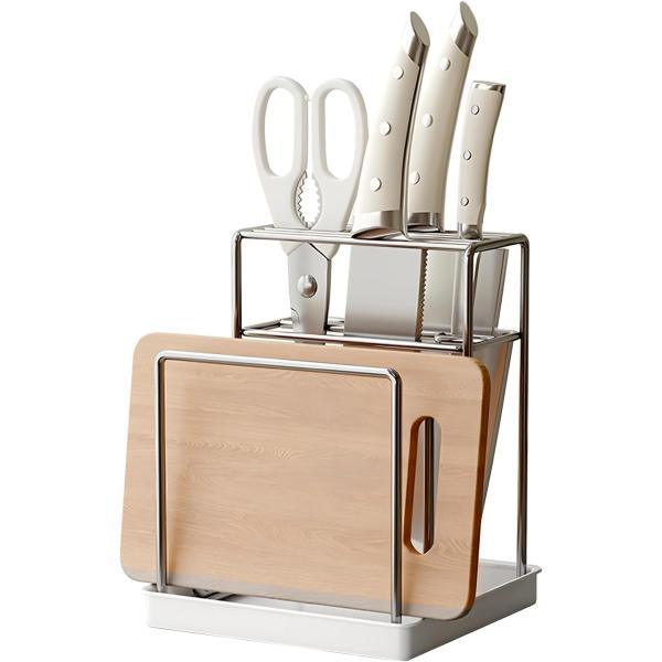 【省スペース収納】包丁・まな板・お箸などをまとめて収納。キッチンがスッキリ片付きます。【サビに強い素材】本体は耐久性に優れたステンレス鋼、箸立ては通気性の良いPP素材。サビに強く、毎日使っても長持ちします。【水切れ・通気性】お箸立ては水はけ...